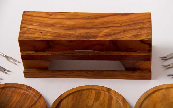 Wooden cocktail bar set coasters cocktail olive forks holder set of 6 ...