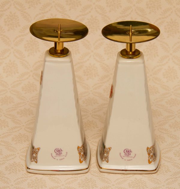 Cre Irish Porcelain and Brass Pair of Candlesticks Celtic Knot Bird ...