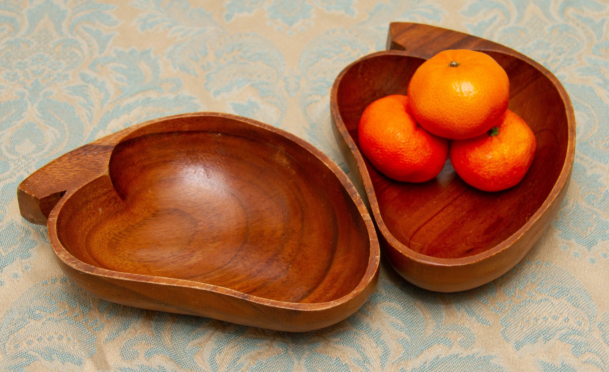 Pair of Monkey Pod Wood Bowls Dishes Snack Fruit Bowls - Love Vintage