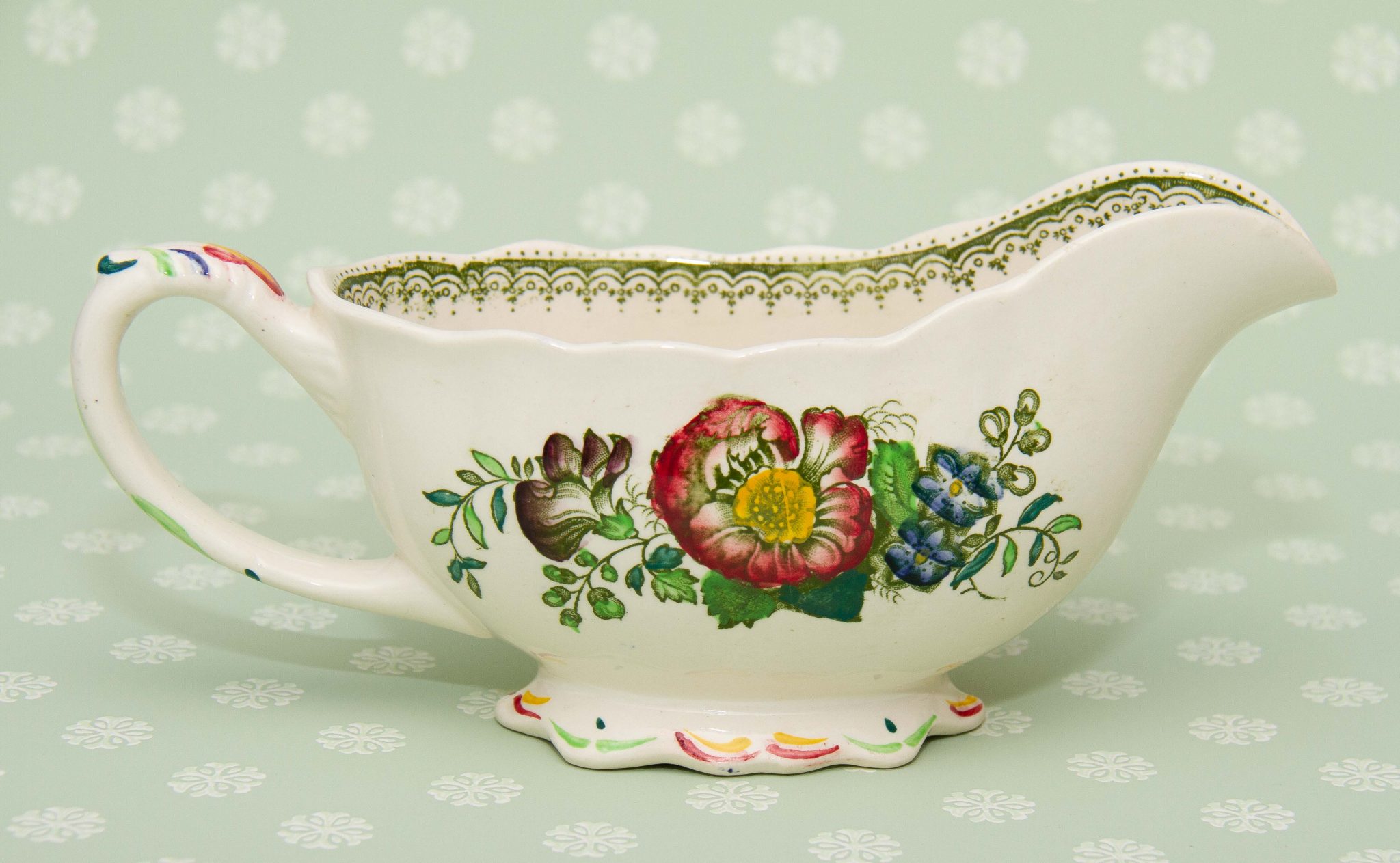 Vintage Masons Ironstone Paynsley Gravy Boat Sauce Jug Floral Green ...