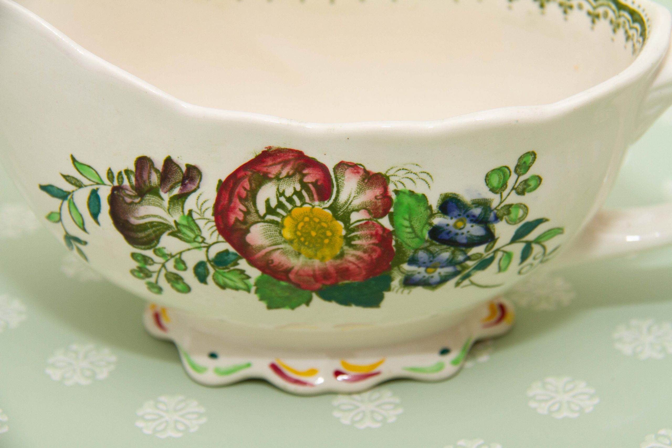 Vintage Masons Ironstone Paynsley Gravy Boat Sauce Jug Floral Green ...