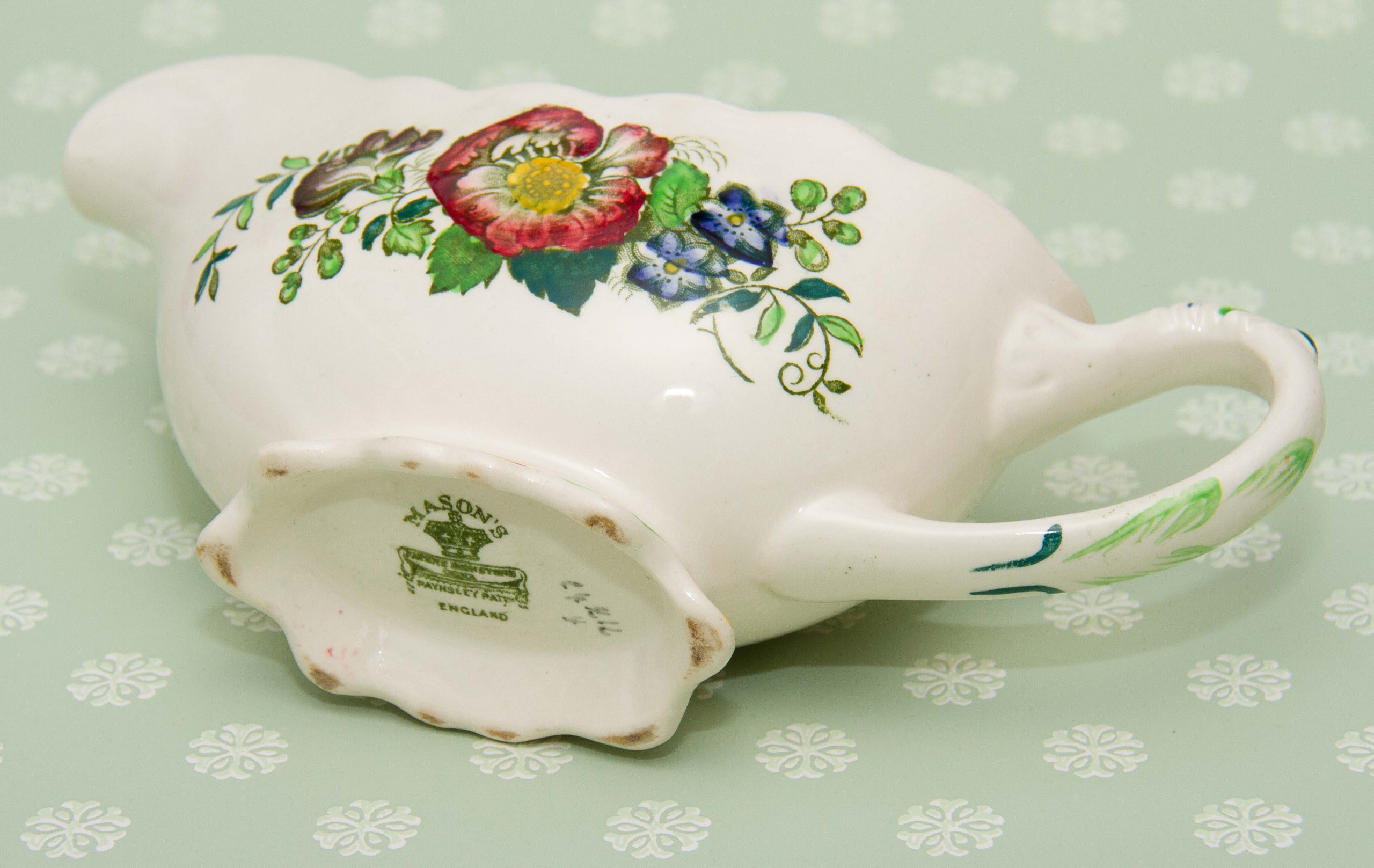Vintage Masons Ironstone Paynsley Gravy Boat Sauce Jug Floral Green ...