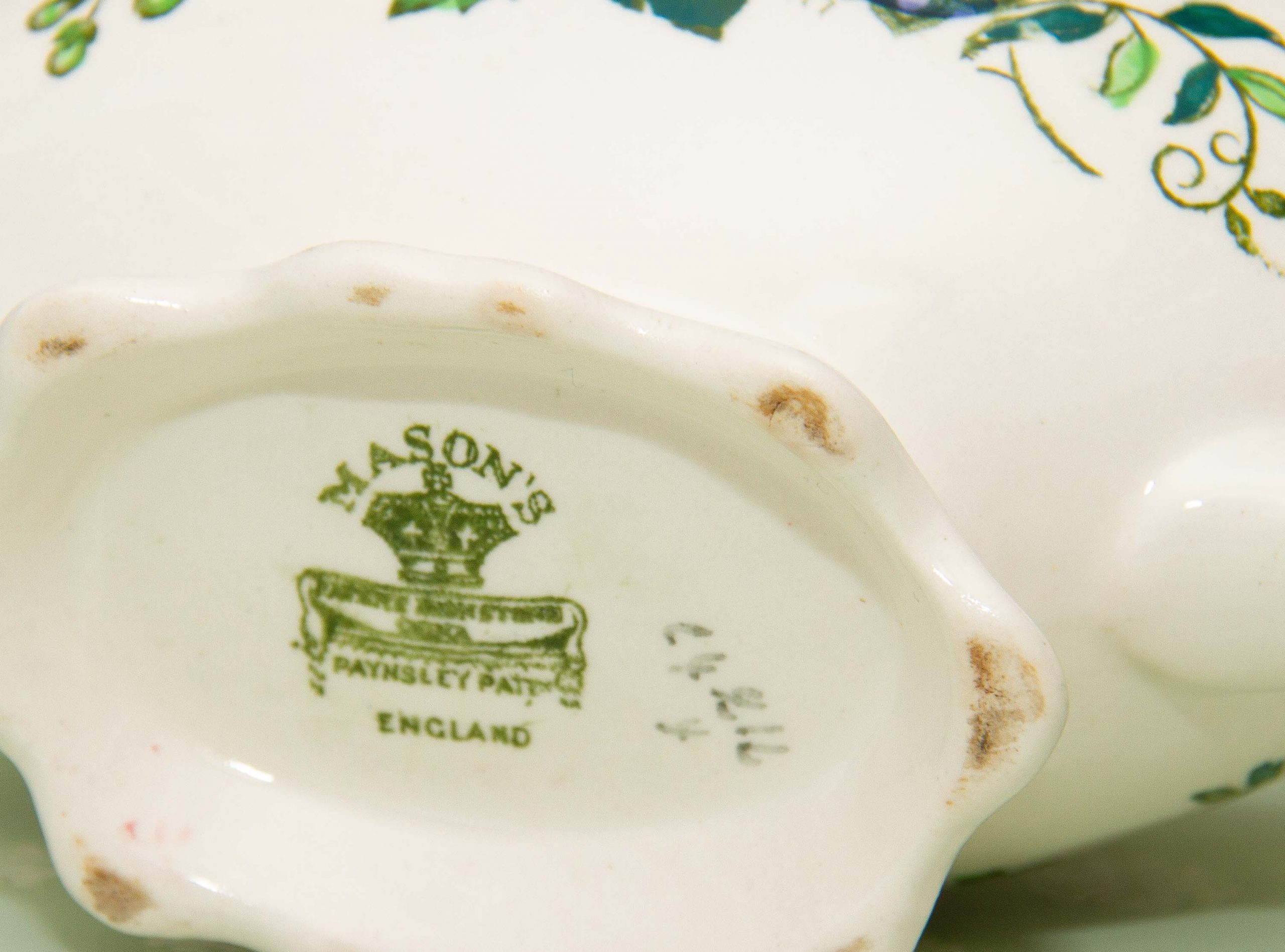 Vintage Masons Ironstone Paynsley Gravy Boat Sauce Jug Floral Green ...