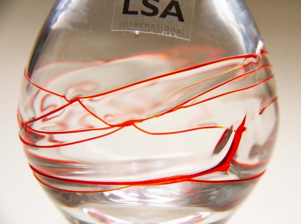 LSA Handmade Glass Small Vase Red Lines Pattern - Love Vintage
