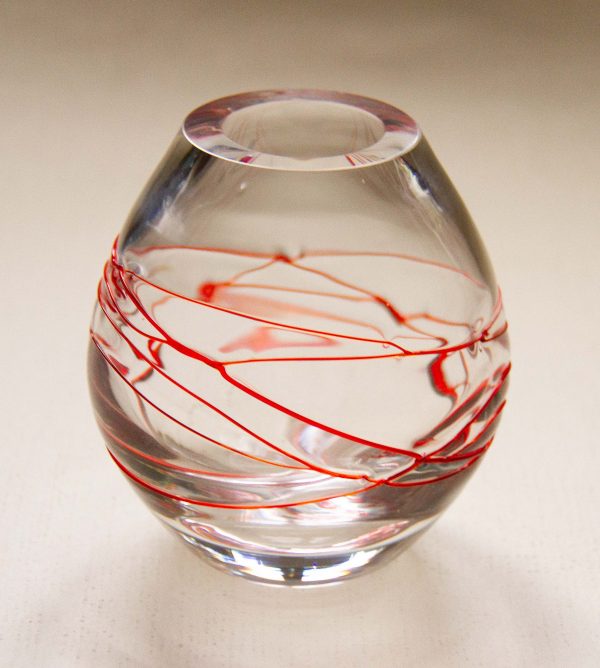 LSA Handmade Glass Small Vase Red Lines Pattern - Love Vintage