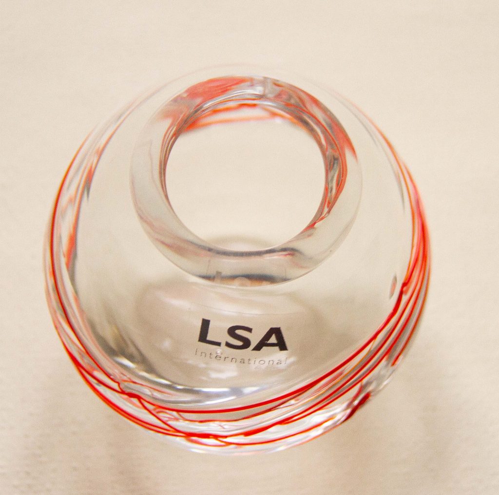 LSA Handmade Glass Small Vase Red Lines Pattern - Love Vintage
