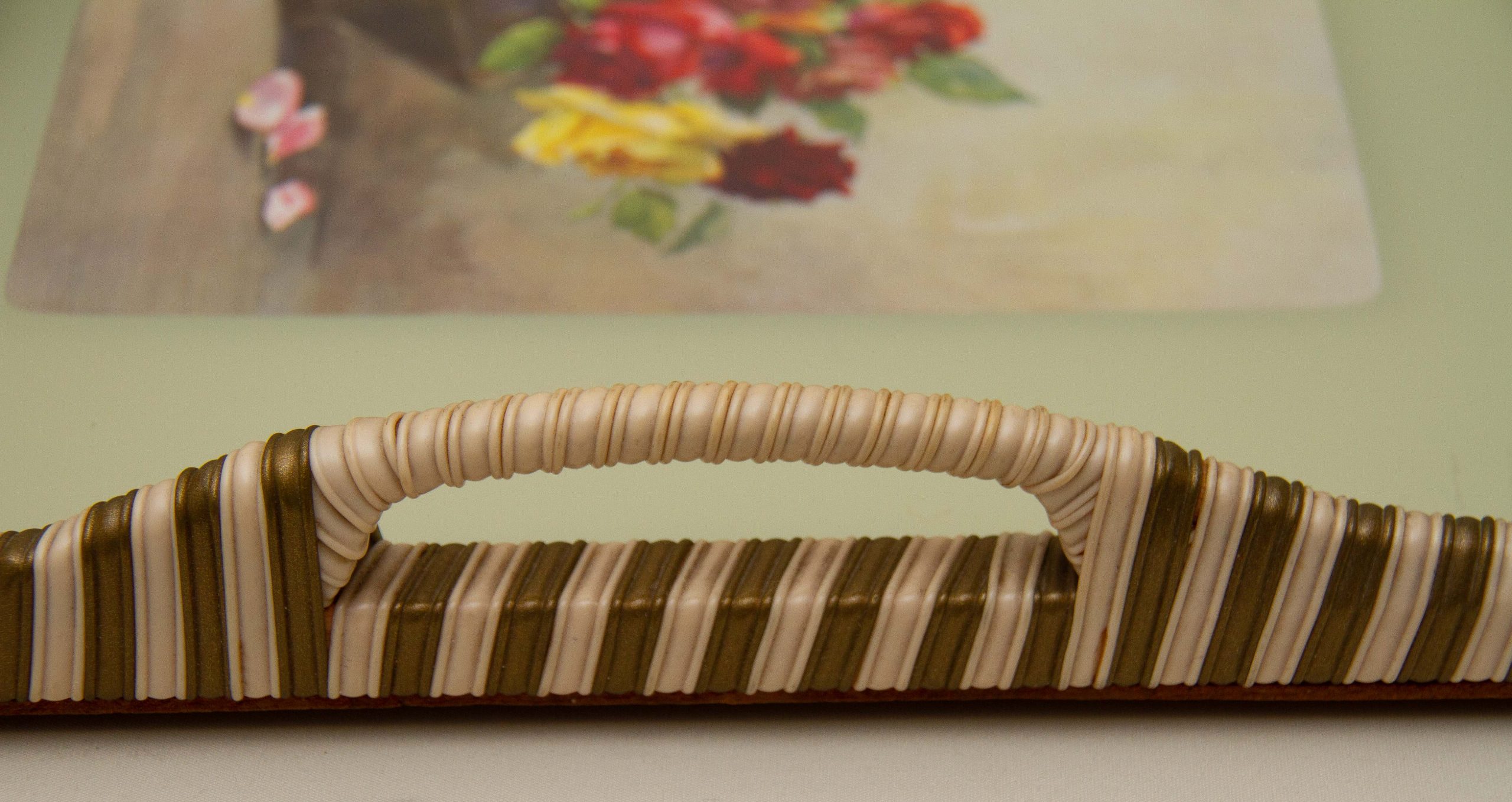 Large Floral Picture Vintage Serving Tray, Bowl of Roses, Woven Edge ...