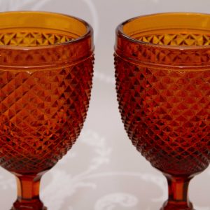 A Pair of Vintage Amber Glass Goblets, Wine Glasses, Cocktails, Drinks ...