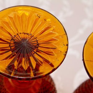 A Pair of Vintage Amber Glass Goblets, Wine Glasses, Cocktails, Drinks ...
