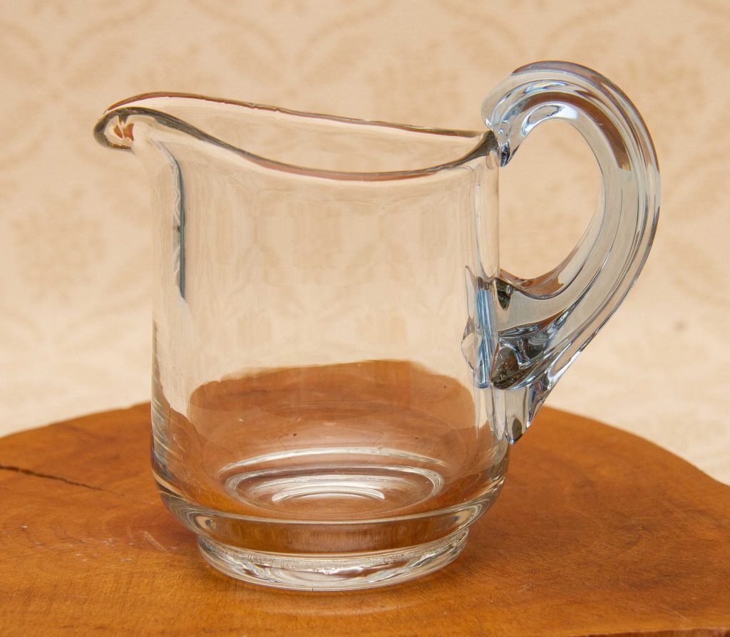 Small Clear Glass Jug With Blue Glass Handle - Love Vintage