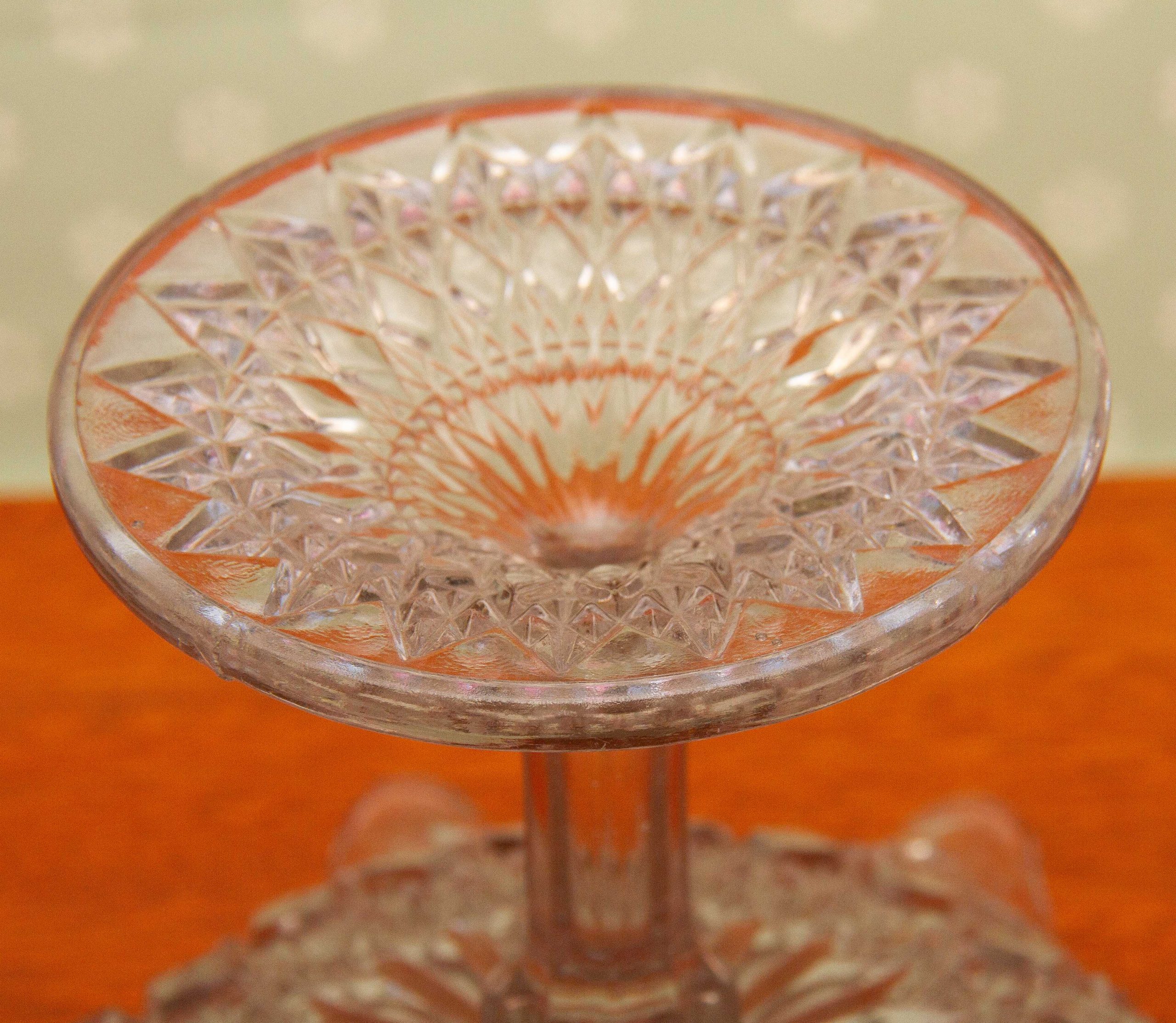 Tall Pedestal Glass Tazza With Decorative Frilled Edge, Vintage Serving ...