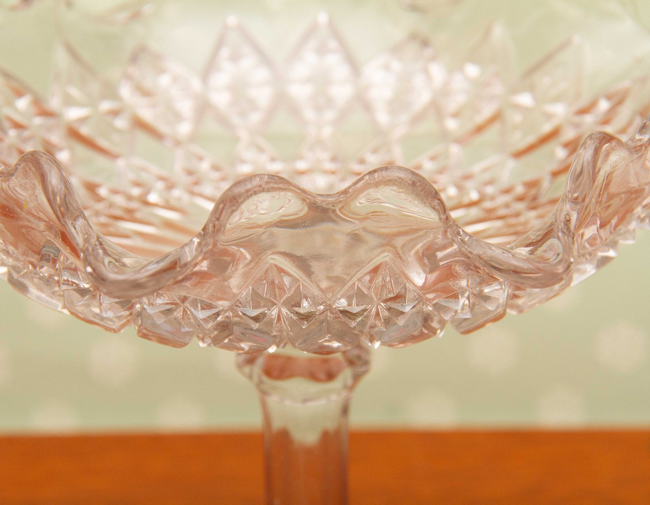 Tall Pedestal Glass Tazza With Decorative Frilled Edge, Vintage Serving ...