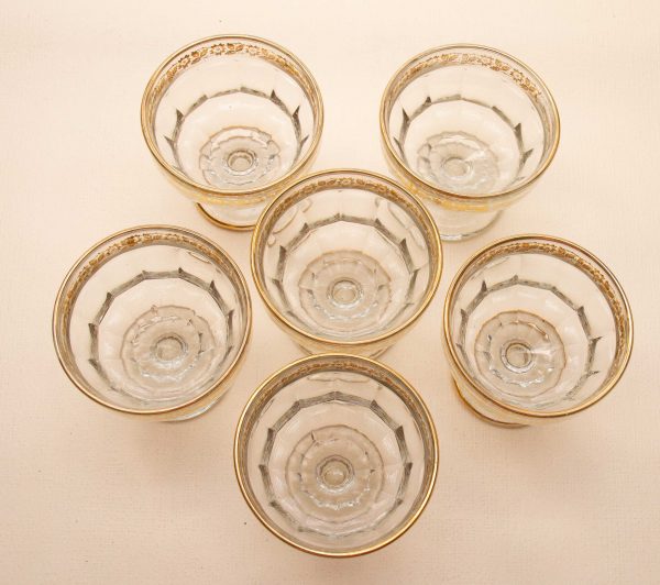 Set of 6 Vintage Jacobean Glass Desert Sundae Dishes, Gold Pattern ...